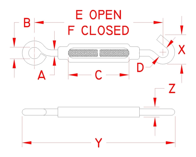 Aluminum Hook and Eye Turnbuckle in Multiple Sizes - Unicorn Stainless
