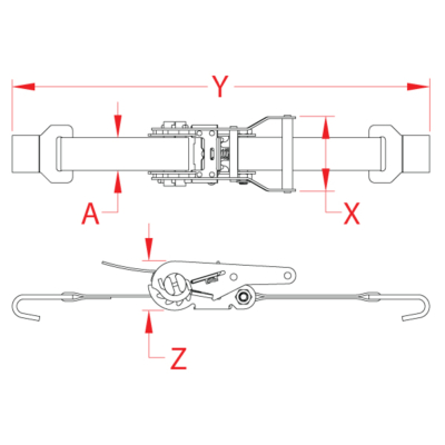Wide Ratchet Assembly with Flat Hooks - Unicorn Stainless