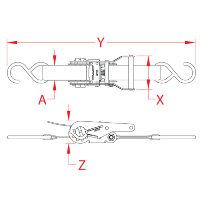 Wide Ratchet Assembly with “S” Hooks - Unicorn Stainless