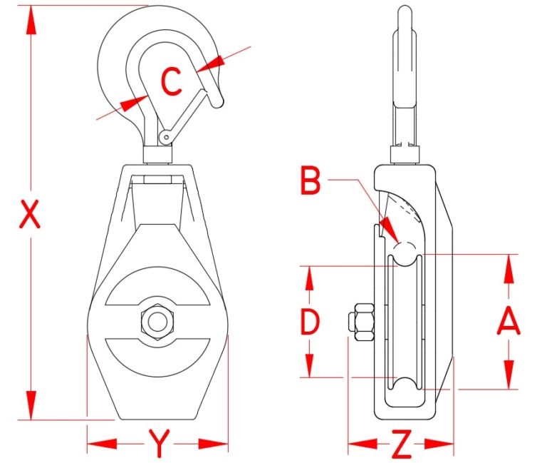 Seine Block with Hook - Rope - Unicorn Stainless