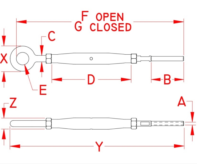 Stainless Gate Eye and Hand Swage Stud for Tensioning - Unicorn Stainless