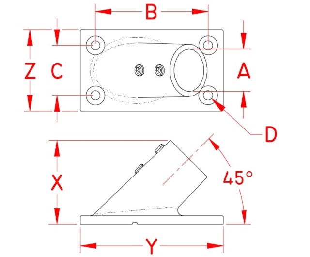 Rectangular Base - 45 Degree - Unicorn Stainless