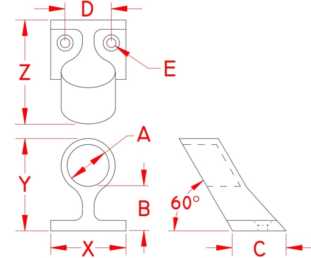 Aft End Rail, 60 Degree - Unicorn Stainless